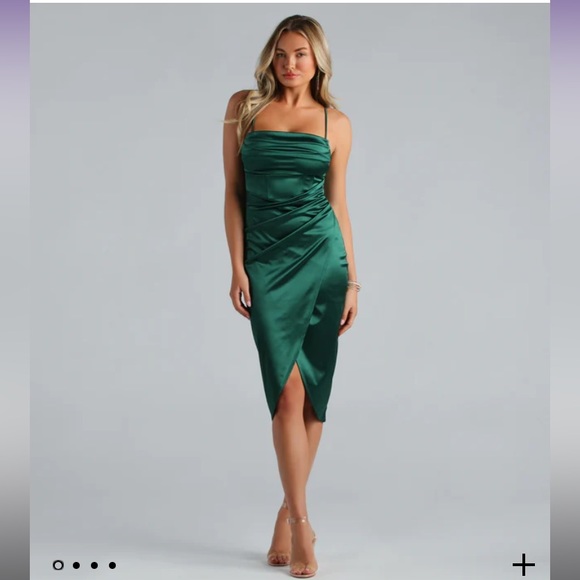 Windsor | Dresses | Forest Green Midi Satin Dress | Poshmark